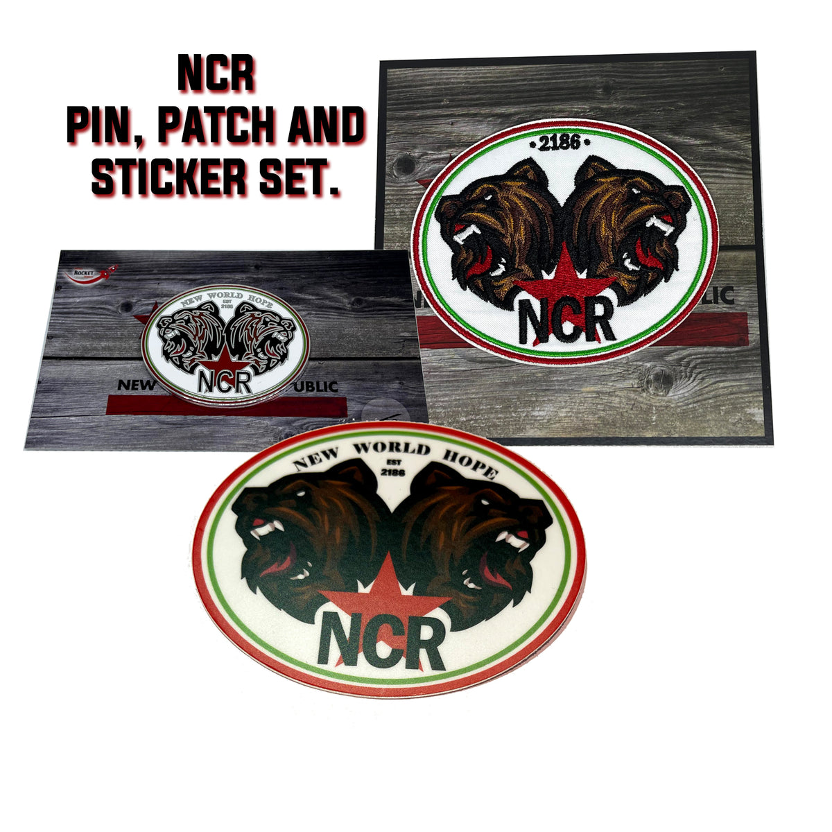NCR Pin, Patch and Sticker Set – Pocket Rocket Studios Australia